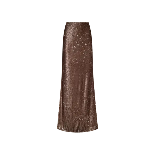 L'Agence Zeta Sequin Maxi Skirt - Dark Hazelnut
