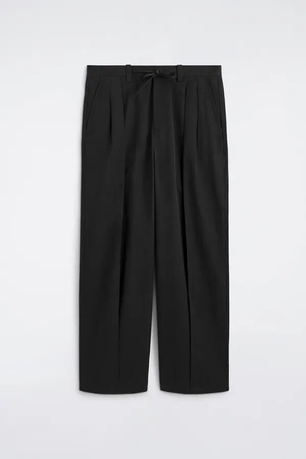 Cos Cotton Relaxed Wide-leg Drawstring Pants - Black