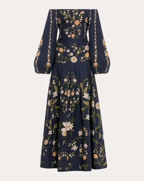 Agua Bendita Senlis Valle Linen Off-shoulder Maxi Dress - Black
