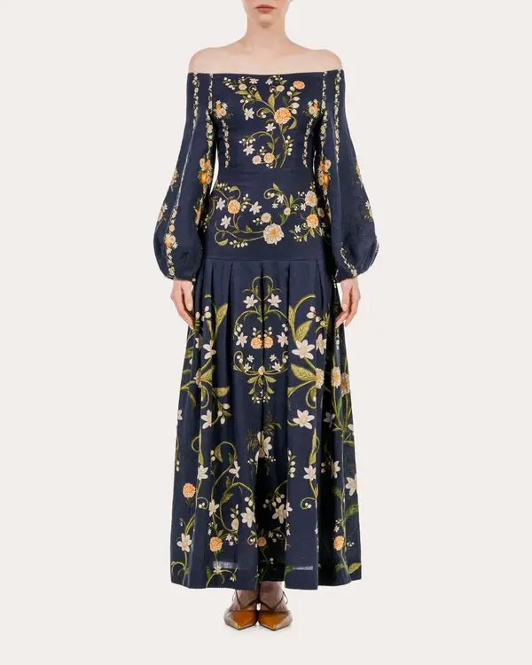 Agua Bendita Senlis Linen Off-shoulder Maxi Dress