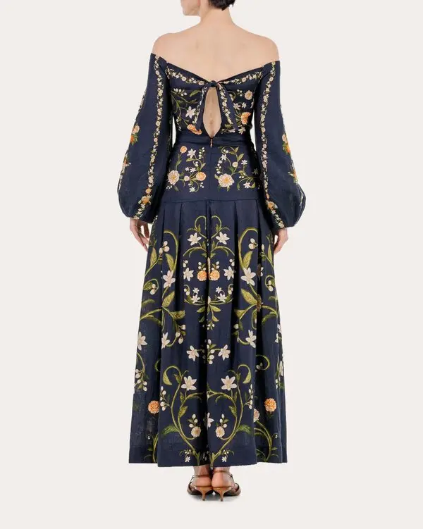 Agua Bendita Senlis Linen Off-shoulder Maxi Dress