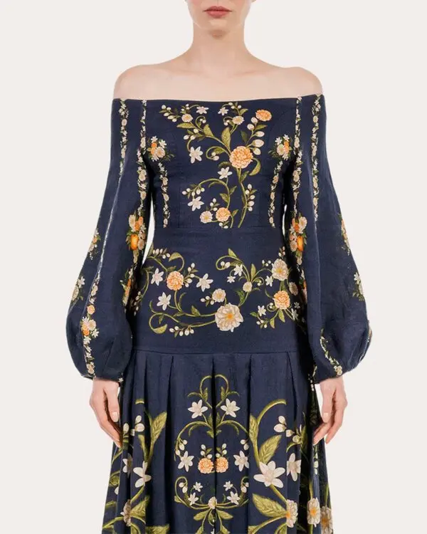Agua Bendita Senlis Linen Off-shoulder Maxi Dress