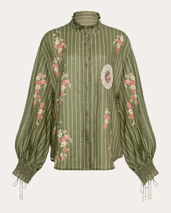 Agua Bendita Abadia Paraíso Linen Shirt - Green