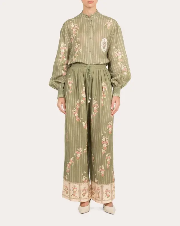Agua Bendita Abadia Linen Shirt With Floral Embroidery