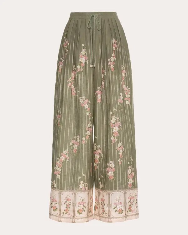 Agua Bendita Cocada Para'so Pleated Linen Trousers - Green
