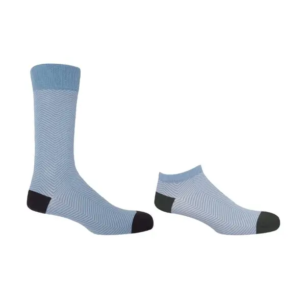 PEPER HAROW - MADE IN ENGLAND Peper Harow Lux Taylor Sky Luxury Crew & Trainer Socks Bundle - Blue