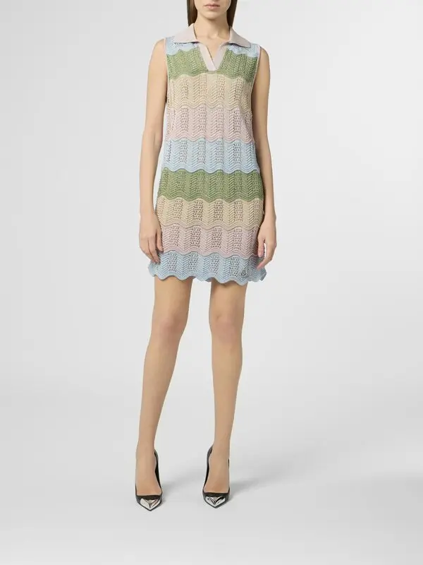 Philipp Plein Sleeveless Collared Knit Dress