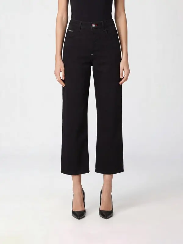 Philipp Plein High-waisted Wide-leg Cropped Stretch Denim Jeans - Black