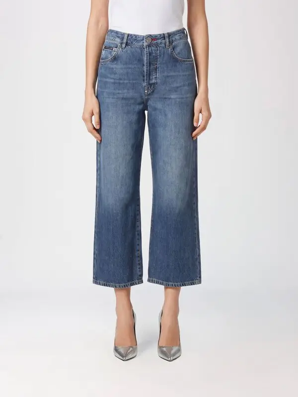 Philipp Plein High-waisted Wide-leg Cropped Stretch Denim Jeans - Blue 1