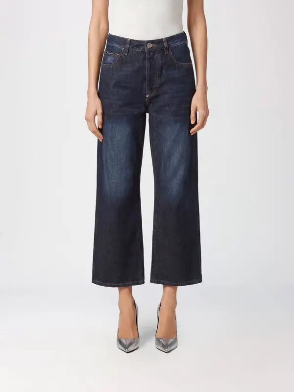 Philipp Plein High-waisted Wide-leg Cropped Stretch Denim Jeans - Blue