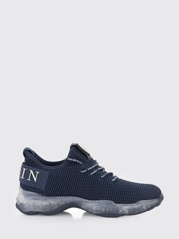 Philipp Plein Low-top Sneakers In Technical Knit Fabric With Logo - Blue