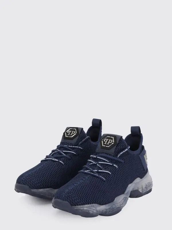 Philipp Plein Low-top Sneakers In Technical Knit Fabric With Logo - Blue