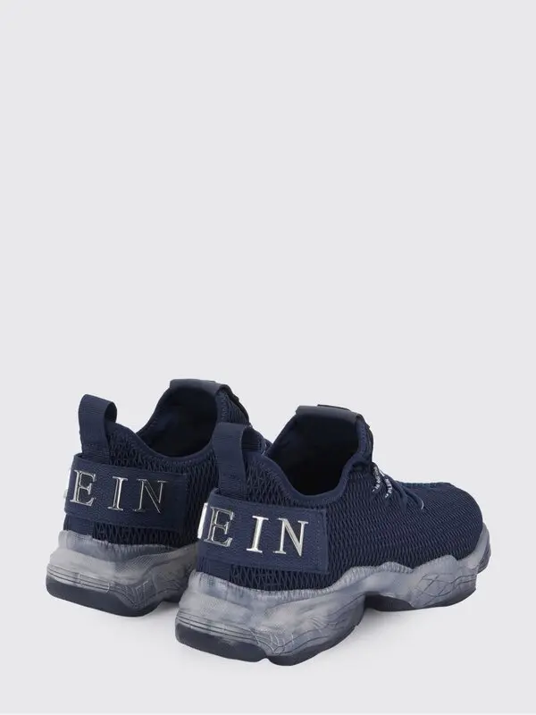 Philipp Plein Low-top Sneakers In Technical Knit Fabric With Logo - Blue