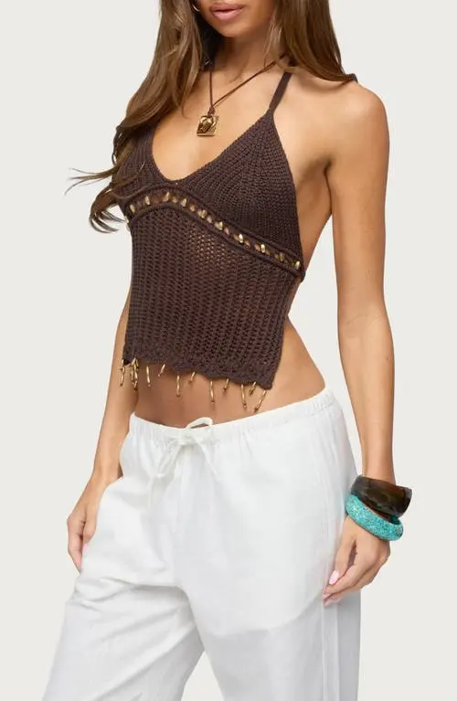 EDIKTED Jenn Beaded Open Stitch Halter Top