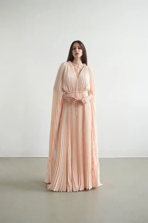 VASILIKI Zaria Plisse Cape Gown Dust