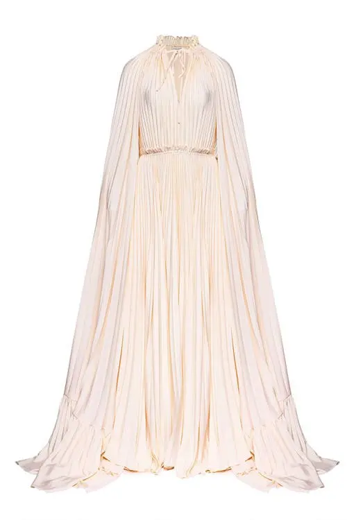 VASILIKI Zaria Plisse Cape Gown - Peach