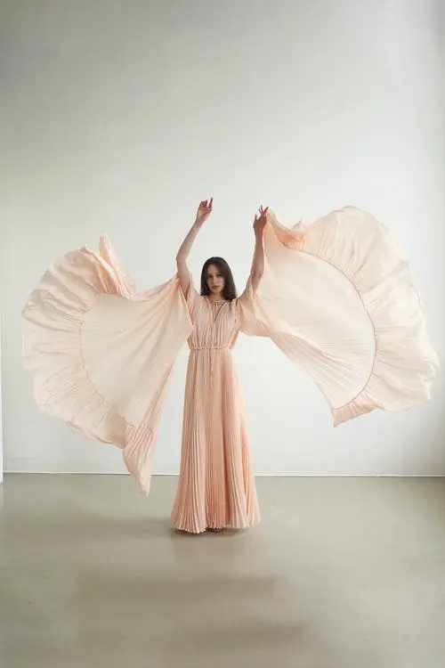 VASILIKI Zaria Plisse Cape Gown - Peach