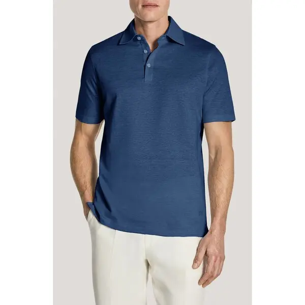 JACK VICTOR Davis Cotton Blend Piqué Polo - Light Navy