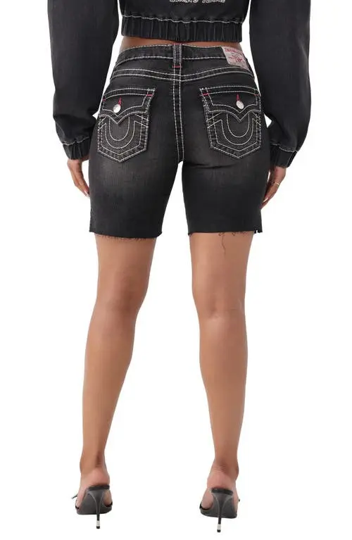 True Religion Miya Mid Rise Bermuda Big T Flap Shorts