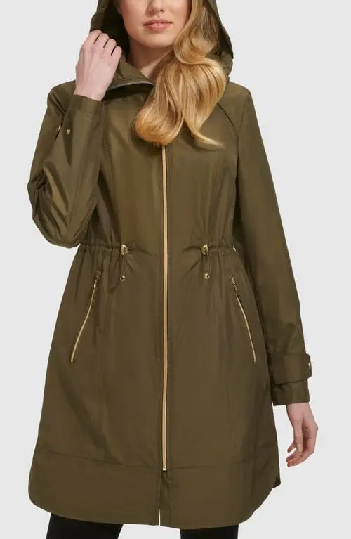 Cole Haan Packable Hooded Rain Jacket - Olive