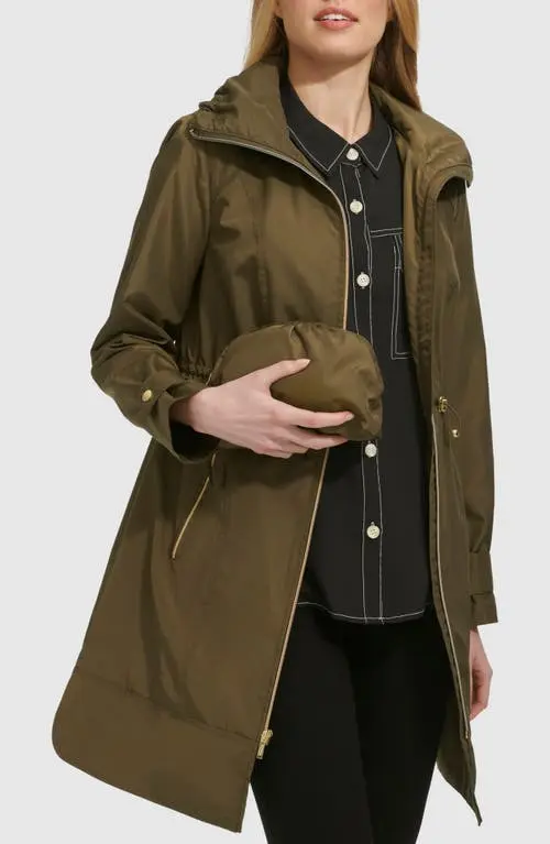 Cole Haan Packable Hooded Rain Jacket - Olive