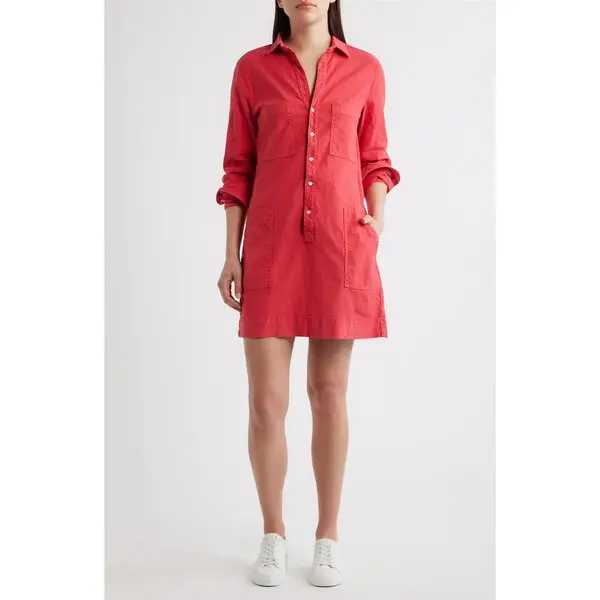 Frank & Eileen Ireland Patch Pocket Long Sleeve Shirtdress - Washed Red