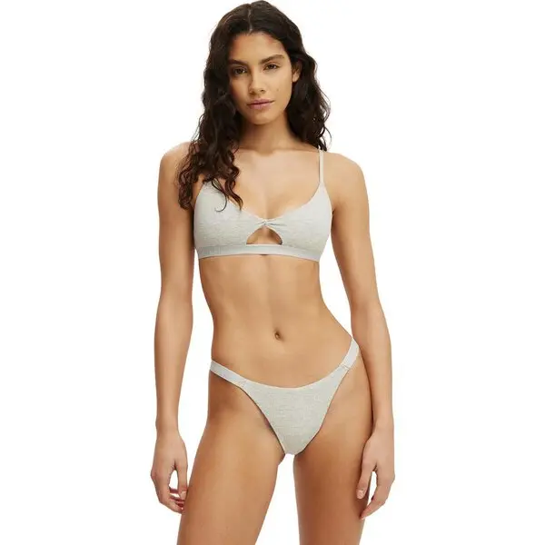 Cotton:on Branded Cotton Knot Front Bralette - Grey Marle