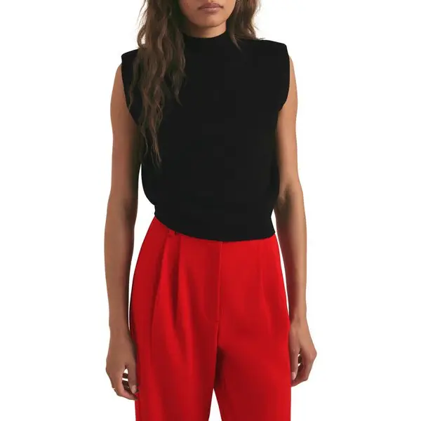 FAVORITE DAUGHTER The Whitney Sleeveless Mock Neck Knit Top - Black