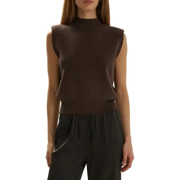 FAVORITE DAUGHTER The Whitney Sleeveless Mock Neck Knit Top - Espresso