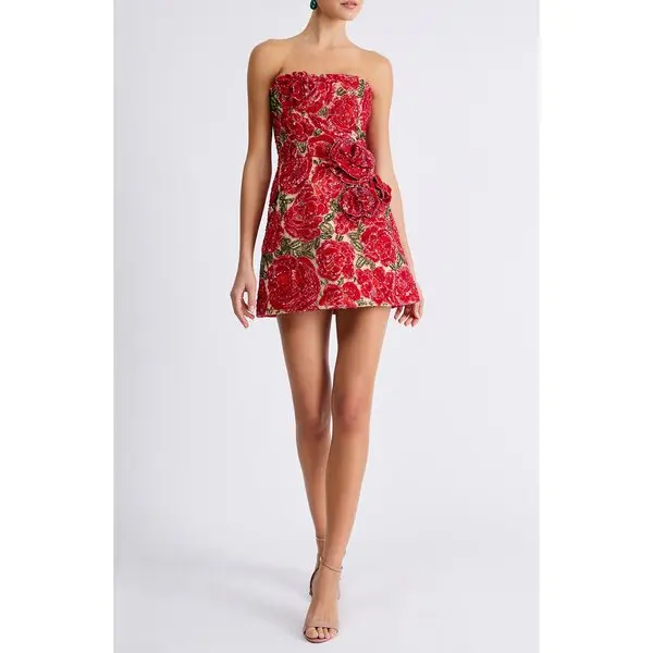 HELSI Helsi̇ Caprice Embellished Strapless Cocktail Mini Dress - Rose Red