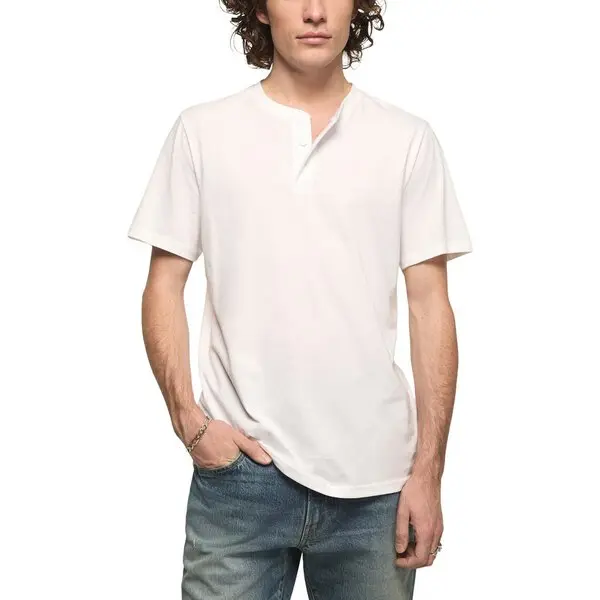 Lucky Brand Solid Short Sleeve Cotton Henley - Bright White