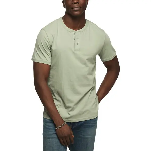 Lucky Brand Solid Short Sleeve Cotton Henley - Lily Pad