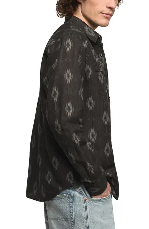 Lucky Brand Geo Pattern Slub Cotton Snap-up Western Shirt - Black Multi