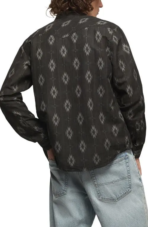 Lucky Brand Geo Pattern Slub Cotton Snap-up Western Shirt - Black Multi