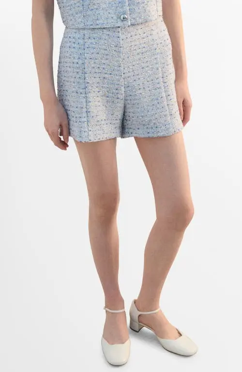 Mango Mid Rise Tweed Shorts - Sky Blue