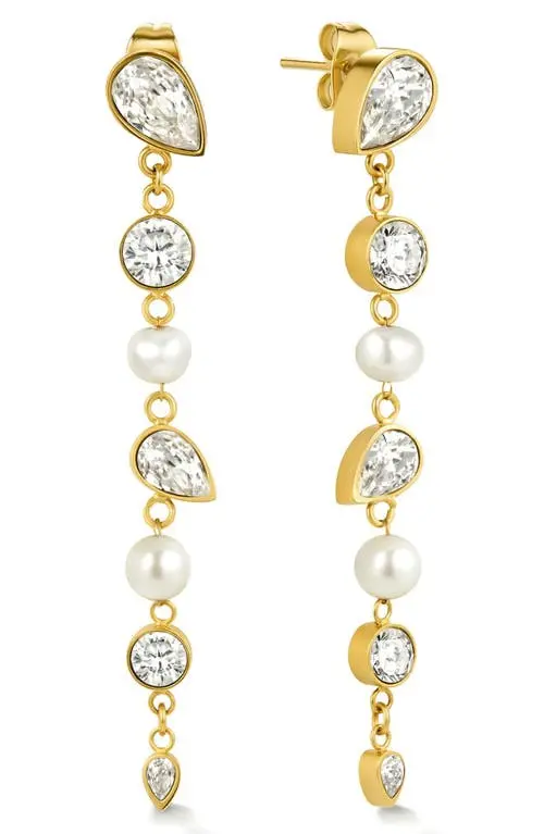 D.LOUISE Cubic Zirconia And Pearl Drop Earrings - Gold