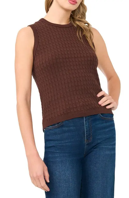 Halogen Cable Stitch Cotton Sweater Tank - Chicory Coffee