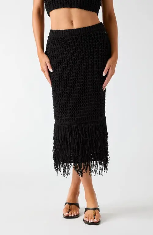 Guess Remi Open Stitch Fringe Midi Skirt - Black
