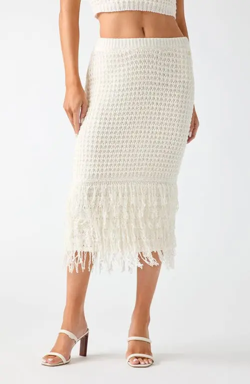 Guess Remi Open Stitch Fringe Midi Skirt - White
