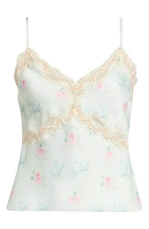 LoveShackFancy Lamora Lace Trimmed Floral Print Satin Camisole - Eucalyptus