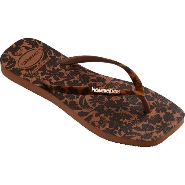 Havaianas Flocked Strap Leopard Print Flip Flops - Rust/rust