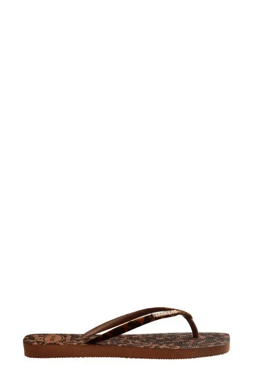 Havaianas Flocked Strap Leopard Print Flip Flops - Rust/rust