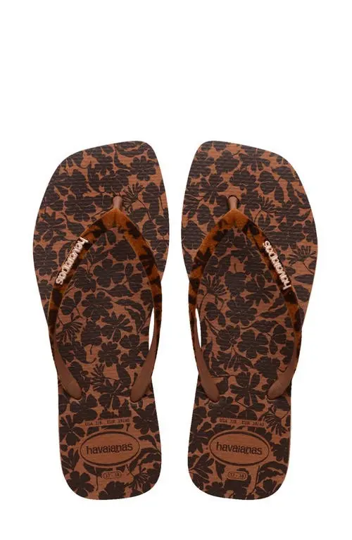 Havaianas Flocked Strap Leopard Print Flip Flops - Rust/rust