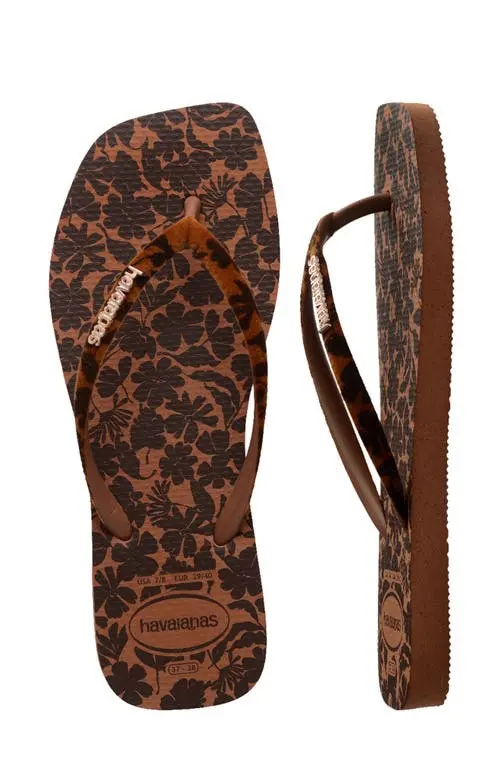 Havaianas Flocked Strap Leopard Print Flip Flops - Rust/rust