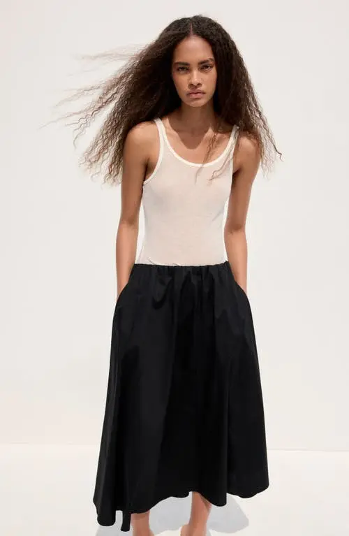 Mango Flared Cotton Midi Skirt - Black