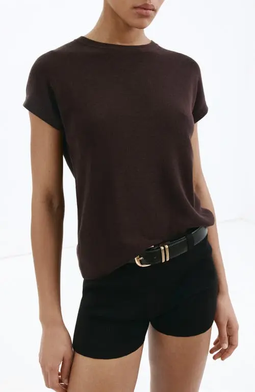 Mango Short Sleeve Cotton Blend Sweater - Brown