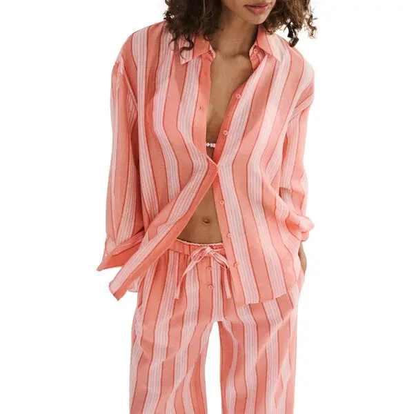 Mango Striped Button-up Shirt - Orange