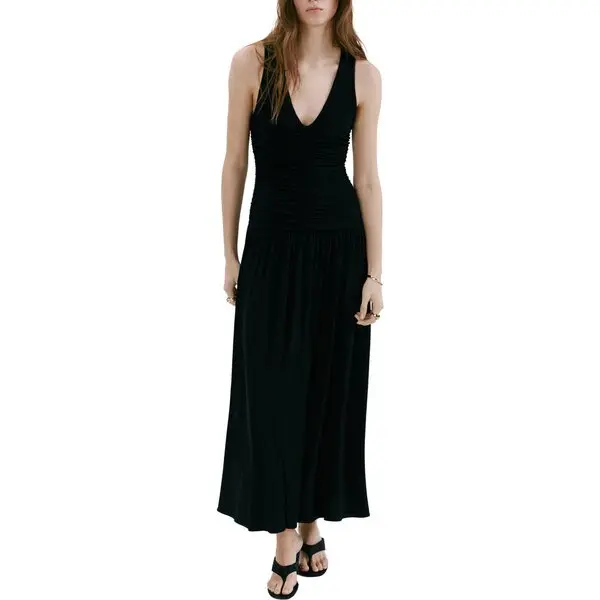Mango Ruched Sleeveless Maxi Dress