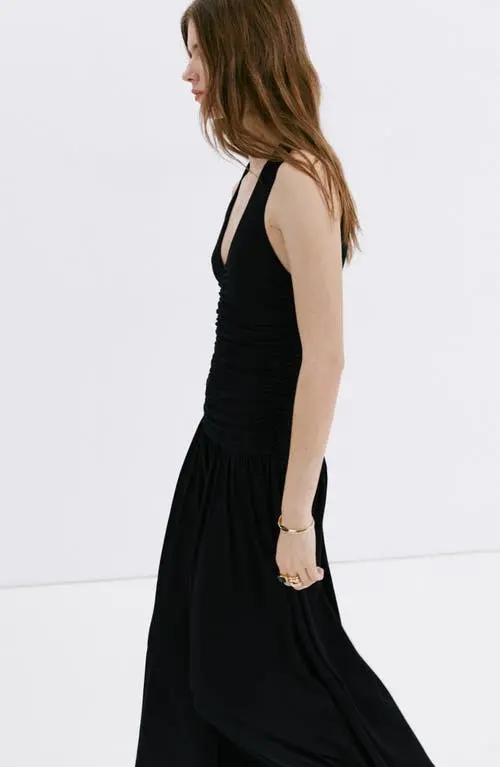 Mango Ruched Sleeveless Maxi Dress