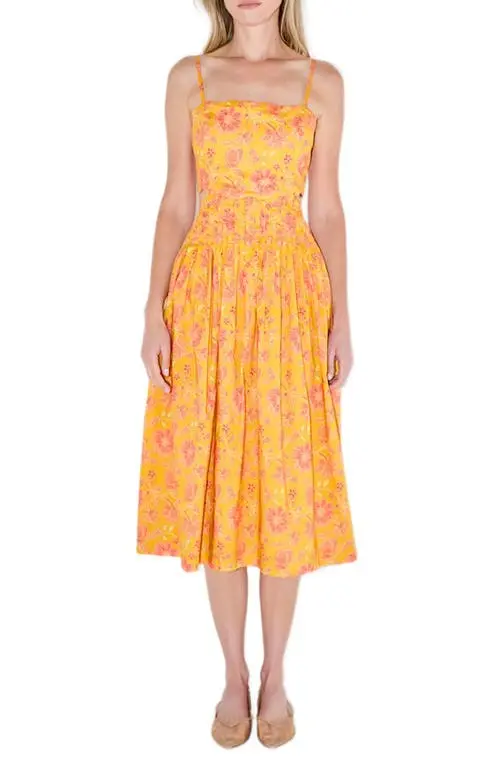 English Factory Floral Cutout Detail Cotton Sundress - Orange Multi